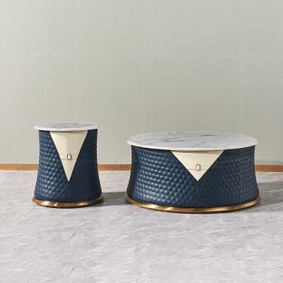 Cina Il tavolino da salotto rotondo di lusso leggero ss con la cima della pietra di stoccaggio ha messo di 2 Sofa Table Set completamente montato in vendita