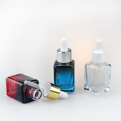China 35ml Square Glass Essential Oil Perfume Bottles Pipette Eye Dropper Bottle 30ml in Gradient Color for sale