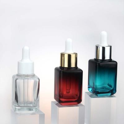 China 35ml Square Glass Essential Oil Perfume Bottles Pipette Eye Dropper Bottle 30ml in Gradient Color for sale