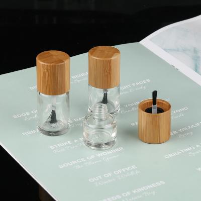 China 5ml/10ml/15ml nail polish bottle with bamboo lid, transparent frosted glass bottle with brush for sale