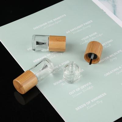 China 5ml/10ml/15ml nail polish bottle with bamboo lid, transparent frosted glass bottle with brush for sale