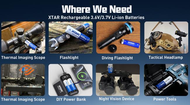 XTAR battery applications in diving flashlights and other equipment