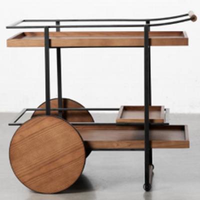 China Hotel Serving Mobile Bartender Cart Outdoor Wine Bar Cart with Wheels Wood and Mimbre Drinks Trolley for sale