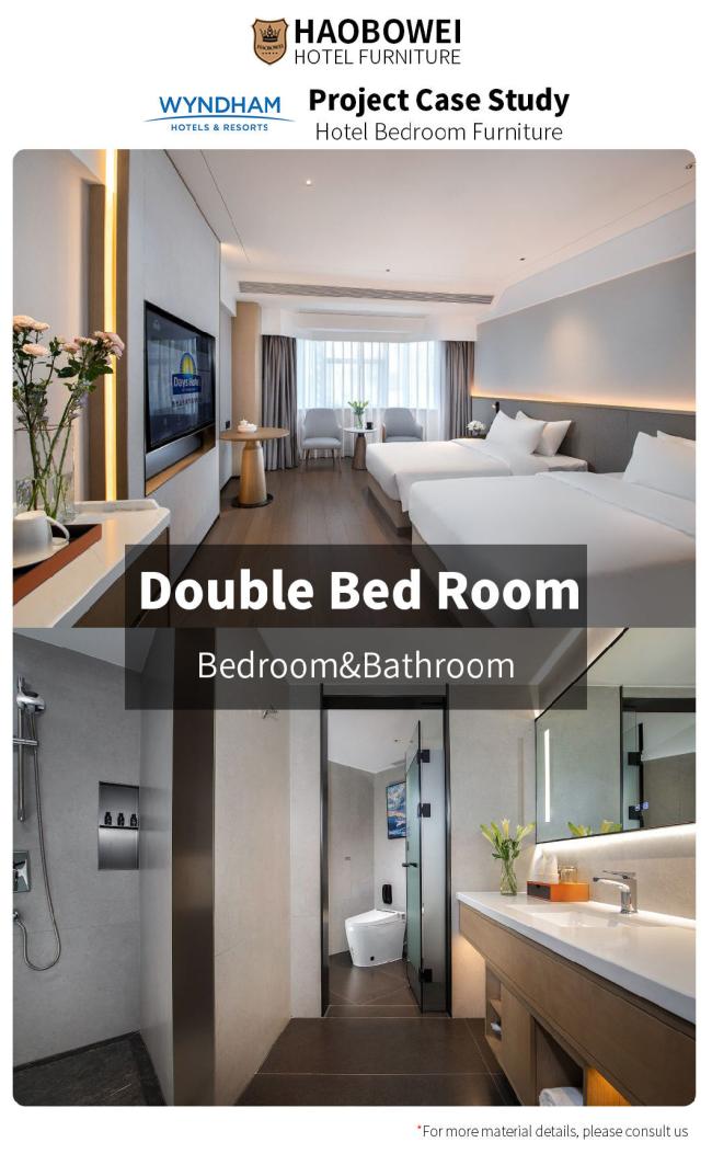 4 Star Resort Hotel Furniture Sets Factory Double Bedroom Wooden Fabrics Headboard