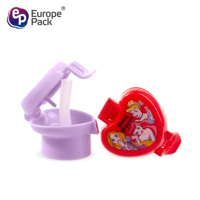 Cina Heart-shaped Cartoon design child resistance cap cute plastic water bottle caps with straw in vendita