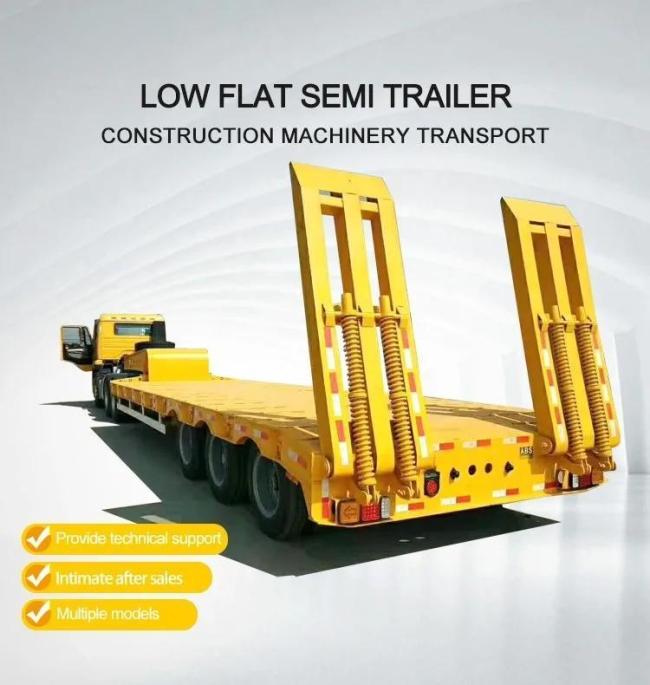 40tons 60tons 80tons 100tons Low Flatbed Semi-Trailer 3 Axles 80tons Low Bed Traile