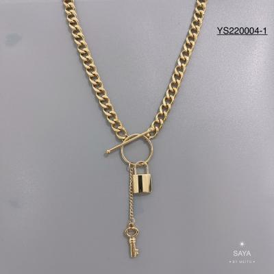 중국 럭셔리 14k 골드 스테인레스 스틸 잠금 헤드 펜던트 목걸이 키 및 잠금 팔찌 판매용
