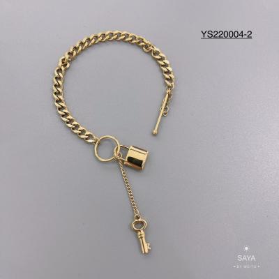 중국 럭셔리 14k 골드 스테인레스 스틸 잠금 헤드 펜던트 목걸이 키 및 잠금 팔찌 판매용