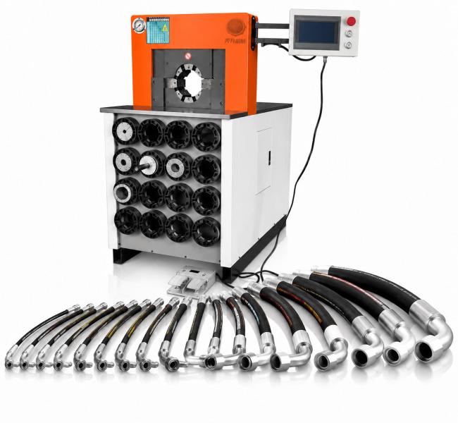 P150 CNC Hose Crimping Machine overview showing full machine assembly