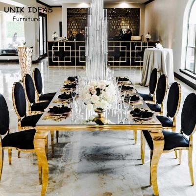 China Mesa e cadeiras de casamento de hotel de luxo perna de aço inoxidável com tampo morro à venda