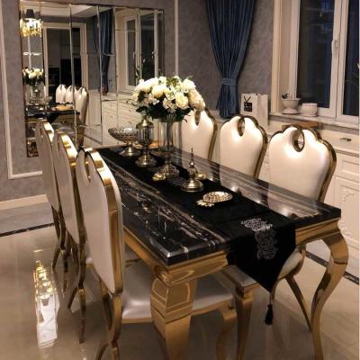 China Luxury Rectangle Dining Table And Chairs Set 180cm Length Stainless Steel Frame for sale
