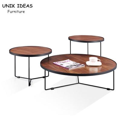 China Easy Installation Wooden Top Coffee Tables 3 Round Table Metal Frame ODM for sale