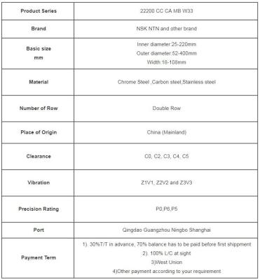 中国 OEM C0 C4クロム鋼の低雑音の球形の軸受22209 販売のため