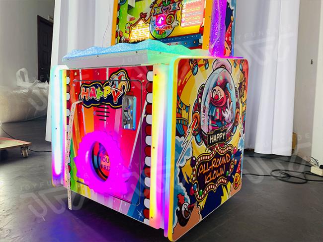 Side angle showing the complete arcade machine design and dimensions