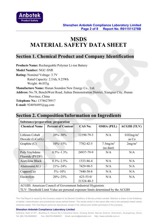 MSDS - Soundon New Energy Technology Co,.Ltd.