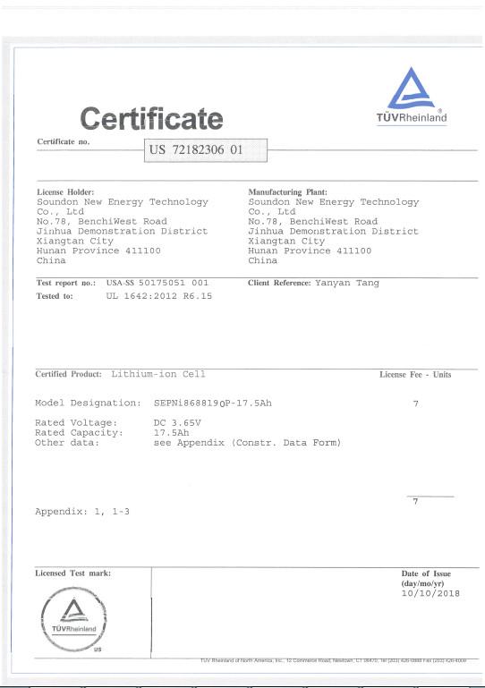 UL certificate - Soundon New Energy Technology Co,.Ltd.