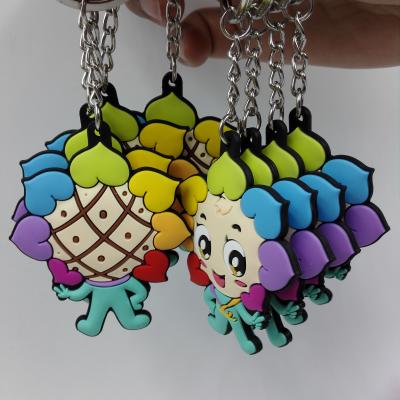 China Tenedor colorido de la llave del llavero del juguete del PVC de la forma de la flor con la cadena de alta calidad del metal, logotipo grabado en relieve de doble cara en venta