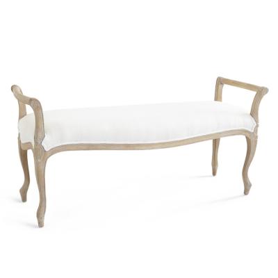 China French Country Long Upholstered Bench With Carved Wooden Frame 128×44×60cm for sale