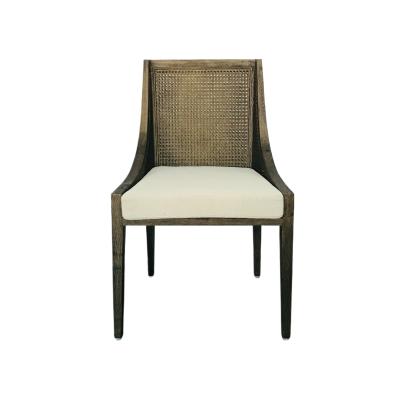China Natural Rattan Back Dining or Lounge Chair with Solid Wood Frame and Soft-Padded Linen Seat for sale