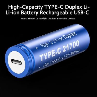 China High-Capacity TYPE-C Duplex 21700 Li-ion Battery Rechargeable USB-C Lithium Cell for Flashlight Outdoor & Portable Devices for sale