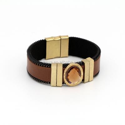 Cina 2016 Top sale wide leather bracelet with magnetic closure bangles bracelet in vendita