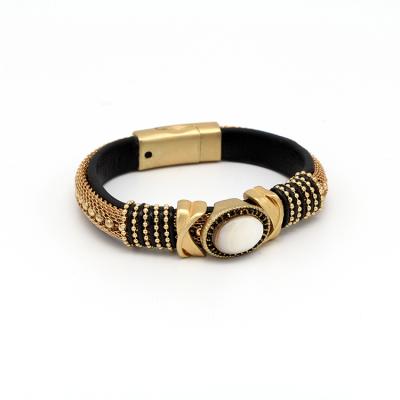 Cina newest handmade fashion leather mens bracelet gold jewelry bracelet wholesale in vendita