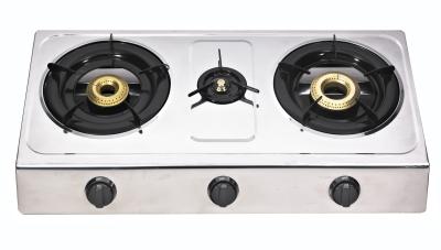 Cina Stufa di gas di altoforno d'acciaio della Tabella del pannello di 3 bruciatori con il supporto rotondo della pentola dello smalto in vendita