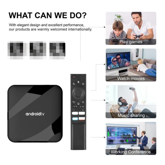 TV98 Android TV Box showing versatile usage scenarios