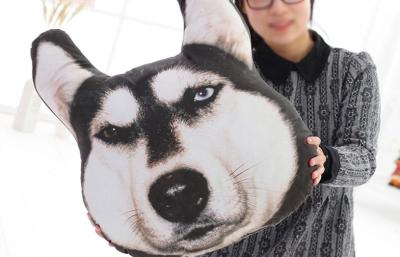 Cina Il grande cuscino della testa di cane del husky del satsuma attenua il grande regalo 3D della bambola che stampa 35*38cm in vendita