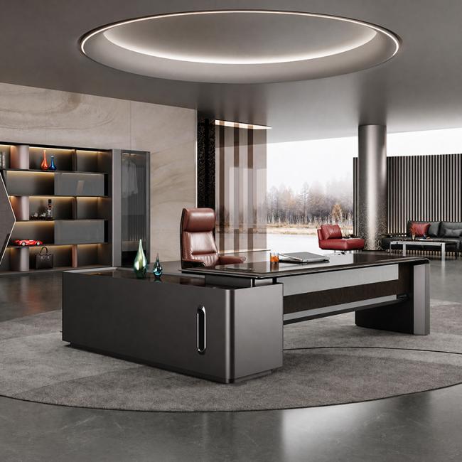 Front view of the modern manager desk with crystalline glaze finish