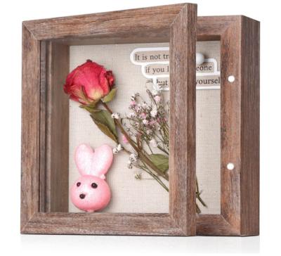 China Best Selling Rustic Brown 5x5 Home Wall Mount Wood Decorative Memory Display Case Pictures Shadow Box for sale