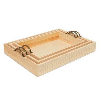 China Set of 3 Customized Unfinished Multifunctional Exquisite Fashion Durable Wood Nesting Serving Trays with Handles for sale