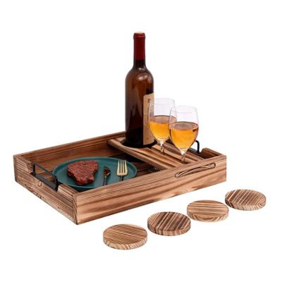 China Factory Wholesale Natural Fir Wood Handcrafted New Design Removable Wine Glass Holder Wooden Food Tray for sale