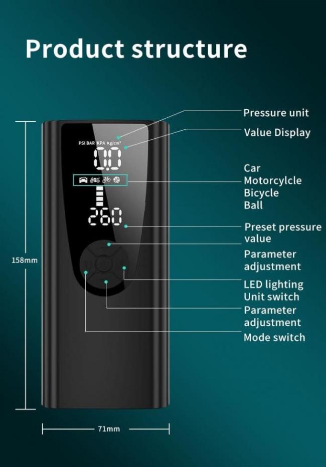 Cordless tire inflator inflating a car tire with smart auto shut-off