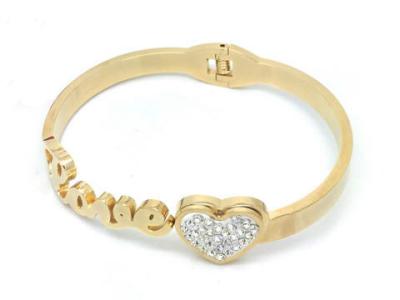 Cina Chiaro alfabeto di cristallo romantico di amore dell'oro del braccialetto Bracelets18k dell'acciaio inossidabile del cuore in vendita