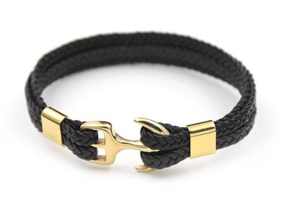 China De manier past van het het Staalanker van het Juwelen de In het groot Leer mensen van de de Haakarmband, Zeevaart de Armbandleer van Douanejuwelen aan Te koop
