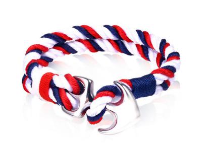 China De met de hand gemaakte van de Katoenen van het het Titaniumroestvrije staal van het Douaneembleem Mannelijke Juwelen van de het Ankerarmband Mensencharme Te koop