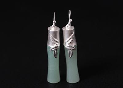 Cina Orecchini nazionali del vento di progettazione S925 dell'orecchio del gancio della giada arte di bambù lunga d'argento creativa degli orecchini di retro in vendita