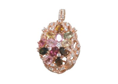 Cina Gioielli a forma di dell'argento sterlina dei pendenti del fiore variopinto ovale lungo antico di incanti in vendita