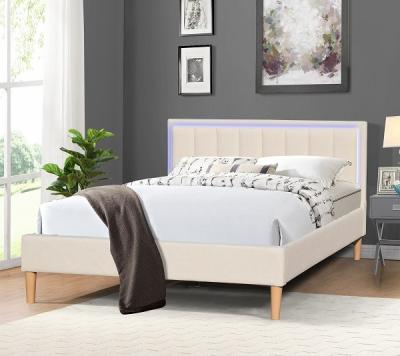 China Koningin Size Linen Fabric Wood bekleedde Bed met LEIDEN Lichtenhoofdeinde Te koop