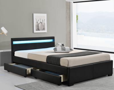 China Zwart Faux-Leer Dubbel Grootte Bekleed Hoofdeinde met Geleid Opslagbed Te koop