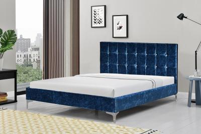 China Het blauwe Verpletterde Fluweel Beklede Hoogtepunt van het Bedkader - grootte met Crystal Buttons Te koop