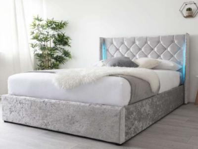 China Zacht Koningingrey fabric bed plywood with LEIDEN Licht Hoofdeinde Beide Kant Te koop