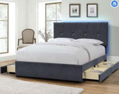 China Grey Velvet King Size Upholstered Bed Frame High Headboard With Drawers Te koop