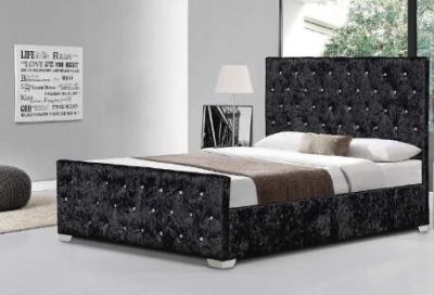 China Black Upholstered Bed Frame Luxury Stylishly Tufted With Buttons Te koop