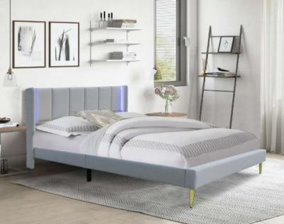China Wholesale Handmade Upholstered Platform Bed With Colourful Light Headboard Te koop