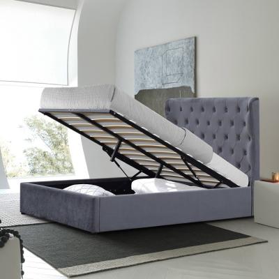 Cina Grey King Size Upholstered Storage Bed Frame Plywood Easy Assemble With Ears Headboard in vendita