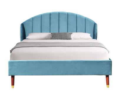 Cina Blue Velvet Upholstered King Bed With Minimalist Headboard in vendita