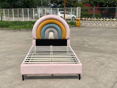 Cina Children Upholstered Bed Frame Rainbow Shaped Headboard Foundation Platform Design in vendita