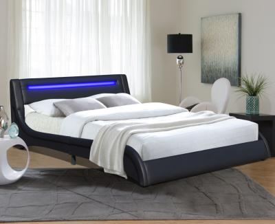 中国 Black Faux Leather Pu Led Upholstered Bed Frame With Adjustable Headboard 販売のため